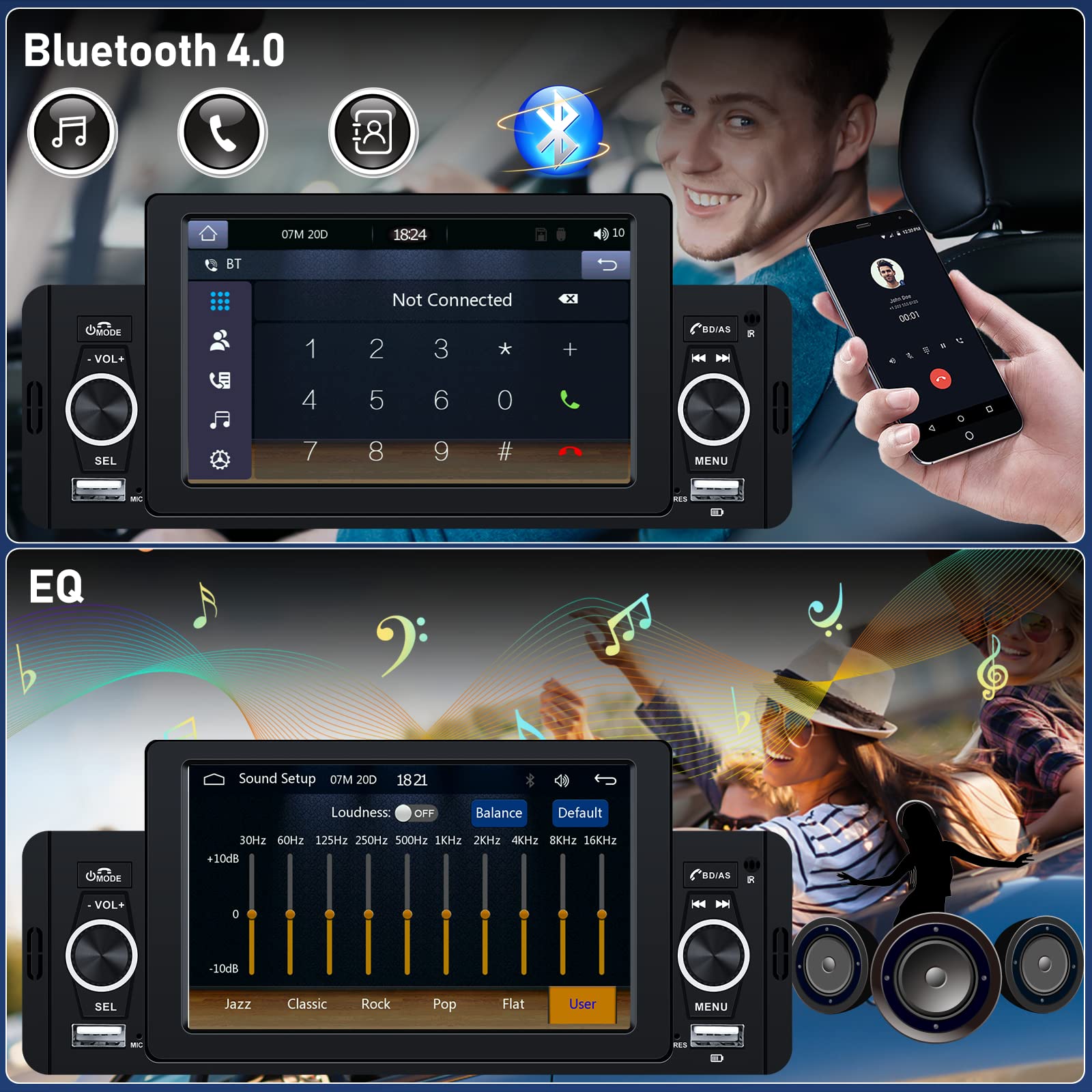 CAMECHO Single Din Car Stereo with Apple Carplay Android Auto, 5 Inch HD Touchscreen Radio Bluetooth FM, Mirror Link, Backup Camera Input, Remote Control, Fast Charging, USB Input, Car Audio