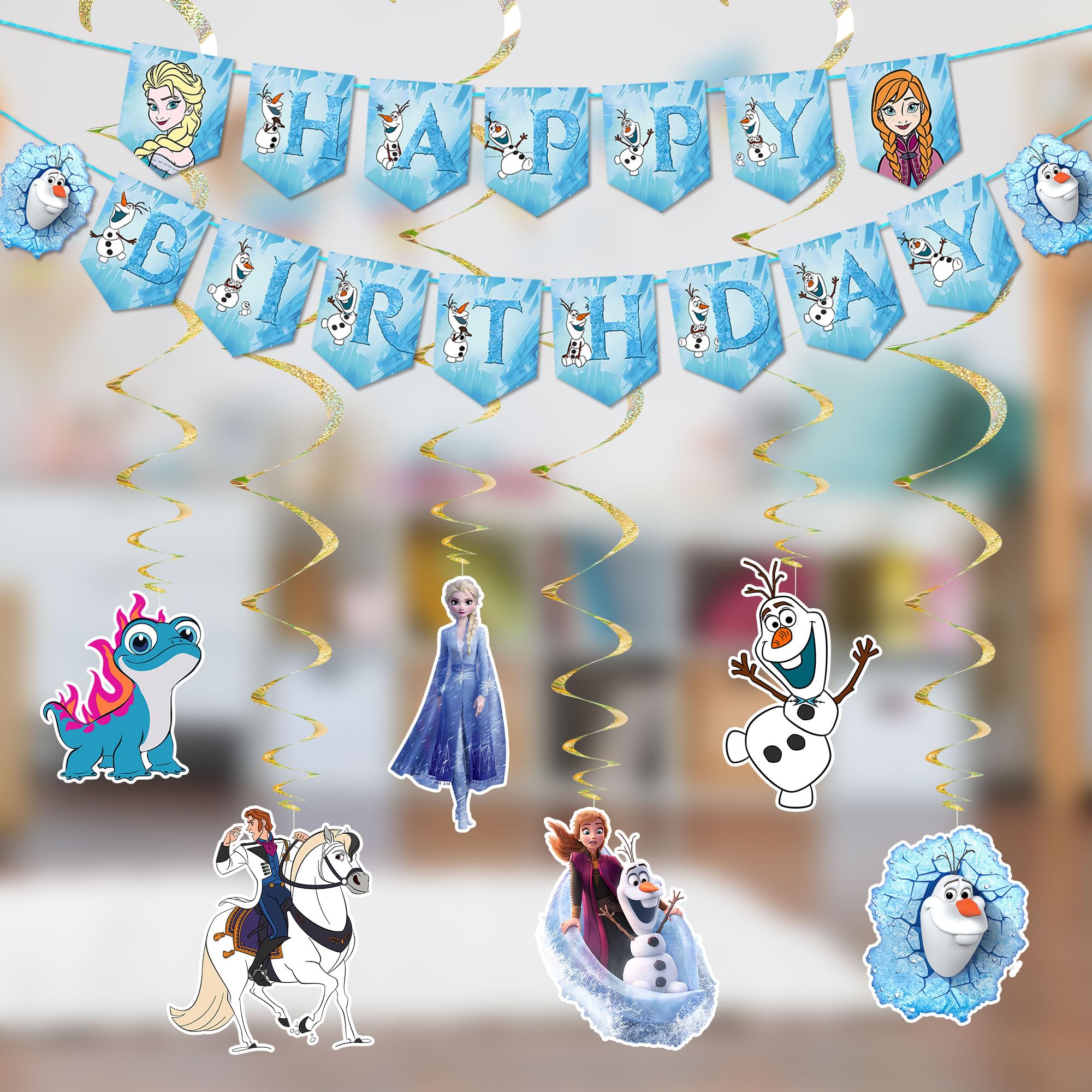 Frozen Birthday Party Supplies,191pcs Cartoon Theme Style Party Decorations Include Happy Birthday Banner,Backdrop,Plates,Tablecover,Cake Toppers