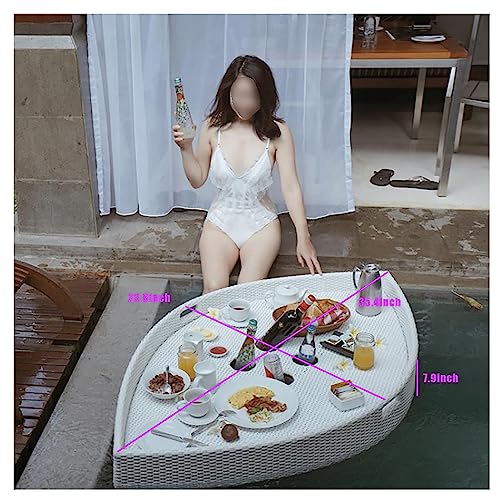 DAZULI Extra Large Round Floating Bar Table Serving Tray Drink Holder for Pool or Beach Party Float Refreshment Durable,White