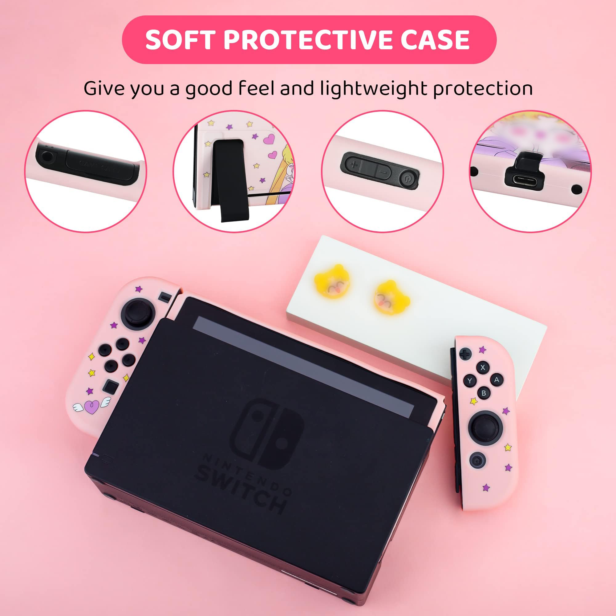 FUNDIARY Anime Girl Carrying Case for Nintendo Switch, Cute Travel Bag Storage Case for Switch and Accessories with Protective Shell, Screen Protector, Adjustable Shoulder Strap and 2 Thumb Grips