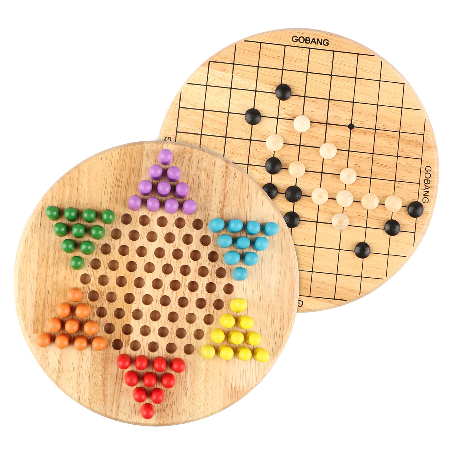 Wondertoys Wooden Chinese Checker Game for Kids 2 in 1 Chinese Checkers & Gobang (Five in a Row) Wooden Board Game Family Board Game Combo Set