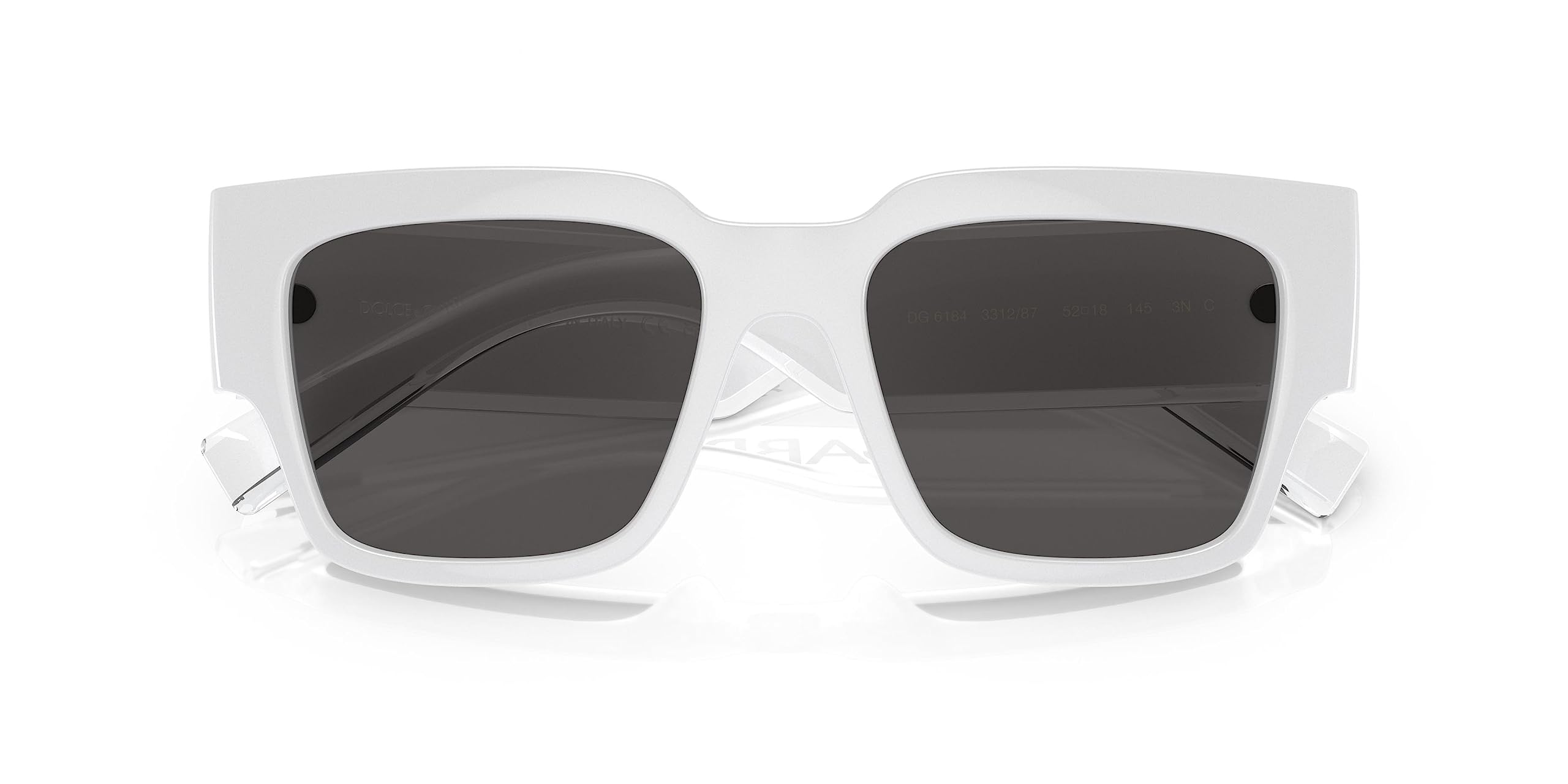 Dolce & Gabbana DG 6184 331287 White Plastic Square Sunglasses Grey Lens