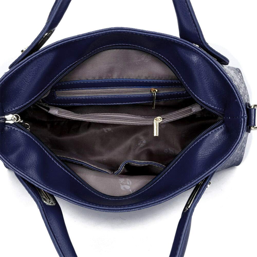 Women Ladies Leather Handbag 4pcs set Shoulder Tote Purse Satchel Messenger Bag (Dark Blue) (Dark Blue)