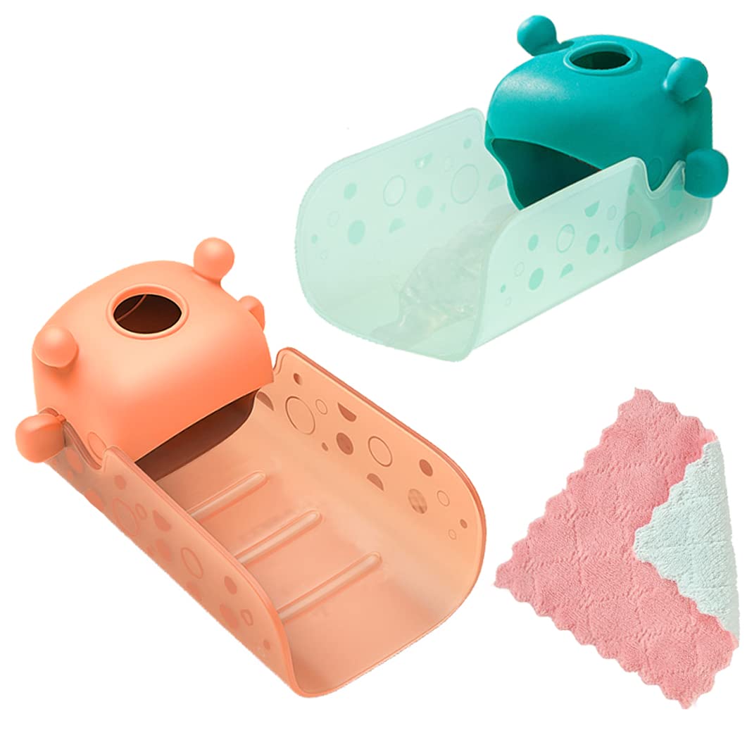 Faucet Extender for Toddlers, Bathroom Kitchen Sink Extender for Kids Fun Hand Washing, Sink Spout Hand Wash Helper for Children Baby (Green, Orange, 2 Pack)