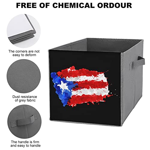 Flag of Puerto Rico Foldable Storage Bins Printd Fabric Cube Baskets Boxes with Handles for Clothes Toys, 11x11x11