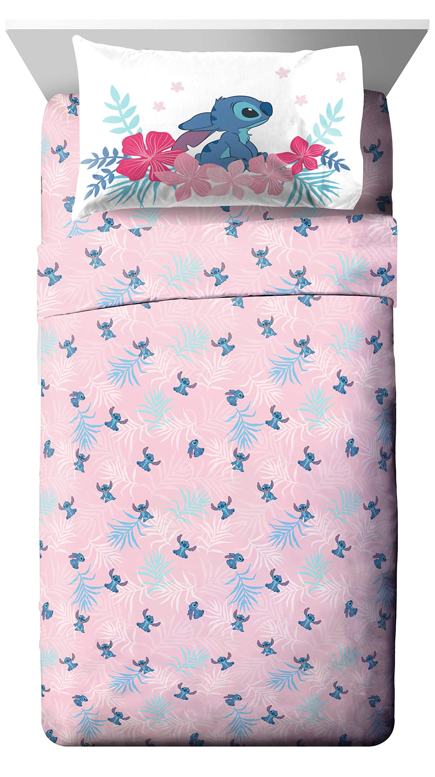 Jay Franco Disney Lilo & Stitch Paradise Dream Queen Sheet Set - 4 Piece Set Super Soft and Cozy Kid’s Bedding - Fade Resistant Microfiber Sheets (Official Disney Product)