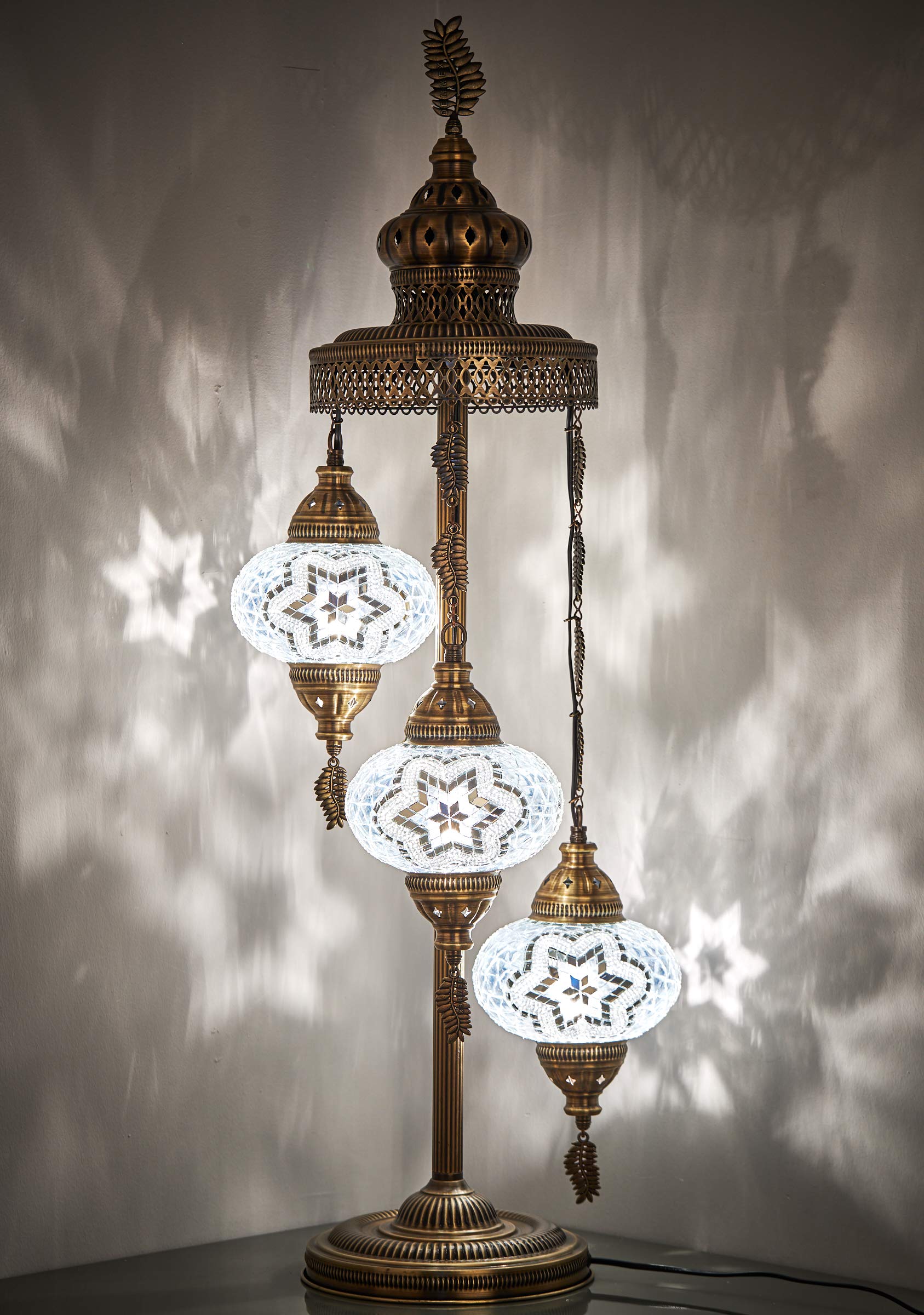 DEMMEX 2020 Customizable Turkish Moroccan Mosaic Tiffany Floor Table Lamp 3 Big Globes