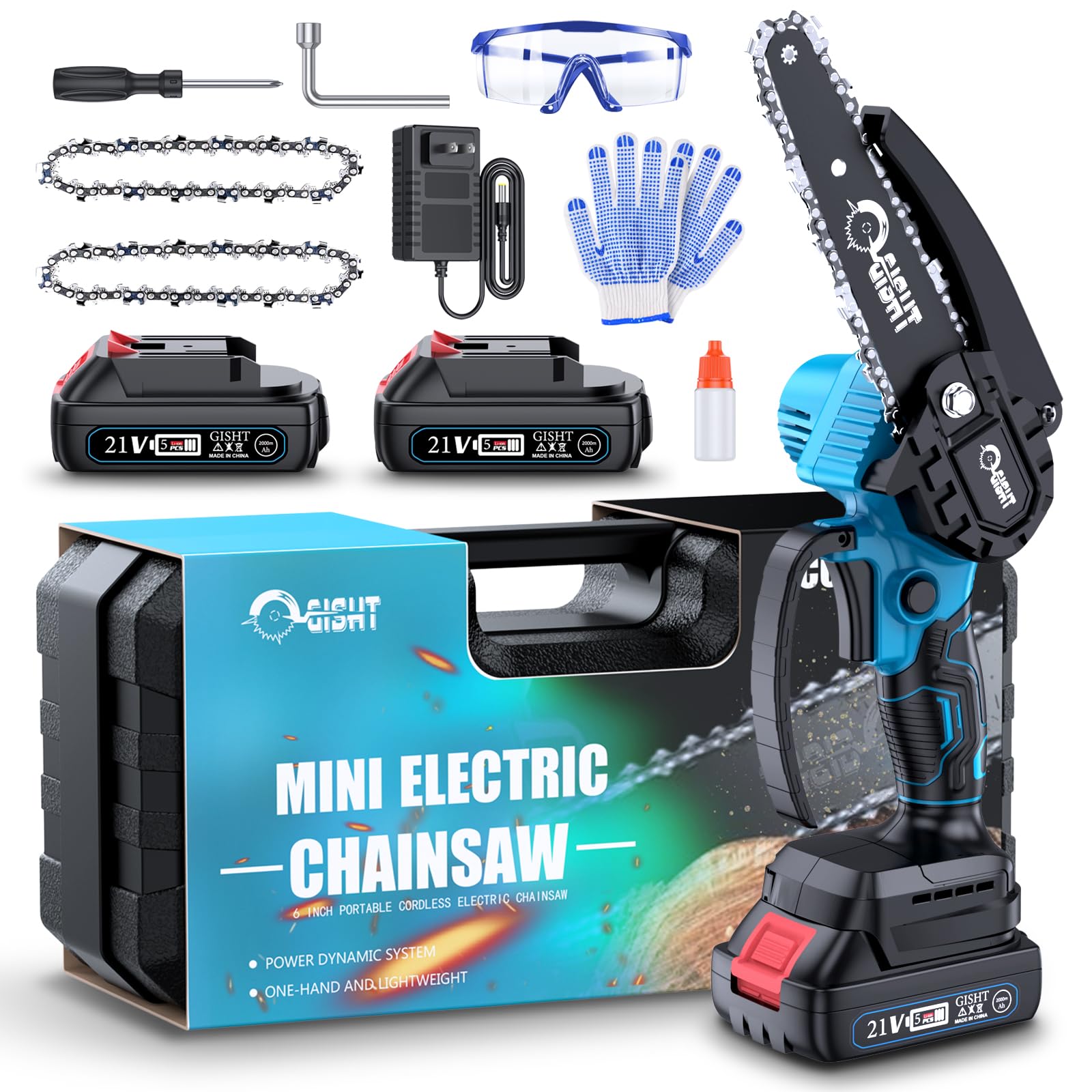Cordless Mini Chainsaw,Electric Chain Saw With Two Power Batteries,6-Inch Handheld Small Electric Chainsaw for Tree Pruning