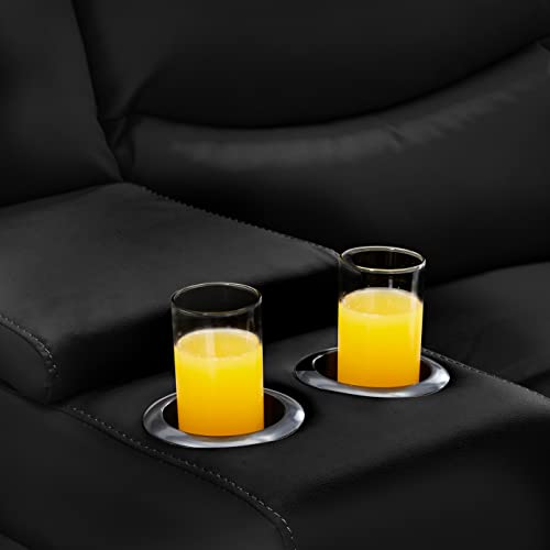 FANYE Faux Leather Upholstered Manual Motion Reclining Loveseat Sofa Couch with Cup Holders and 2 Recliner Chaises,PU Wall Hugger Sofa & Couch for Home Theater Apartment RV Living Room