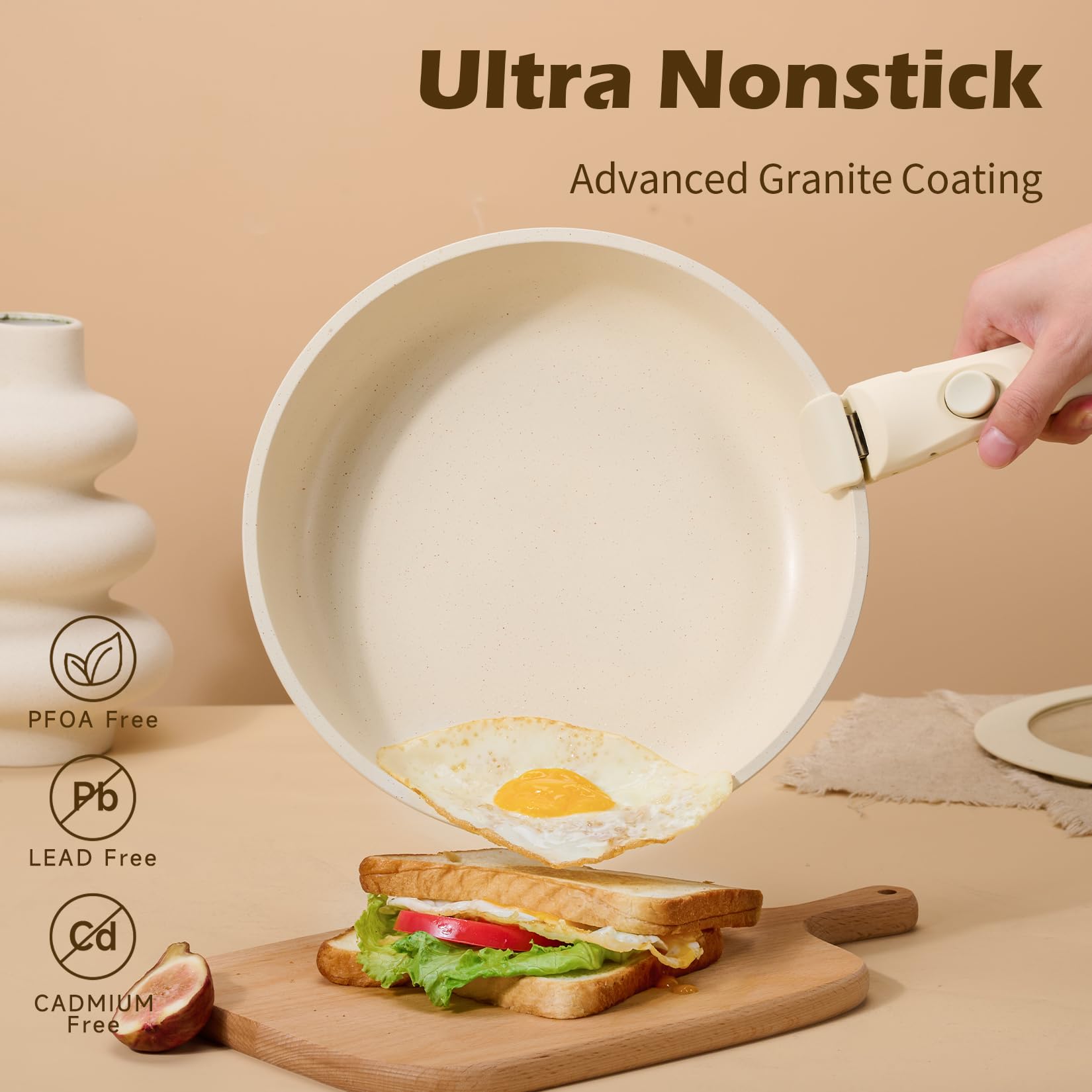 JEETEE Pots and Pans Set Non Stick 24pcs, Kitchen Cookware Sets with Detachable Handle, Induction Nonstick Cookware Set with Removable Handle, Stackable RV Cookware, Oven Safe, PFOA Free, Black