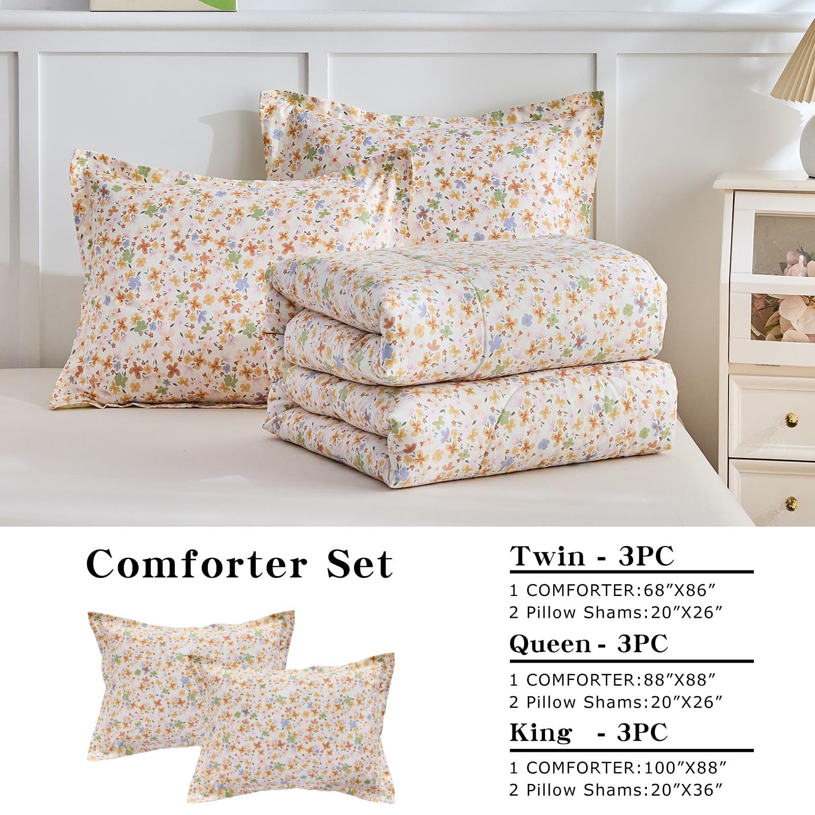 Joyreap 3pcs Cotton Comforter Set for Kids, Blue Waves Moon n Stars Lovely Design, Soft n Cozy Bedding Comforter for All Season- 68x88 inches