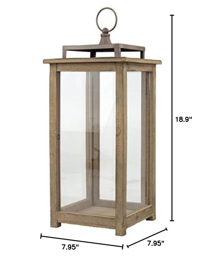 Stonebriar 18 Inch Rustic Wooden Candle Hurricane Lantern, For Table Top, Mantle, Wall Hanging, or Garden Display, Indoor & Outdoor Use, Extra Large