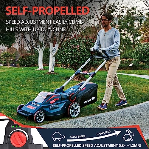 PowerMax 84-Volt Lithium Battery Self-propelled Lawn Mower Cordless Brushless Motor Smart Cut (TM) 20-Inch 70mins Running Two 2.5AH Batteries Included - M010A00