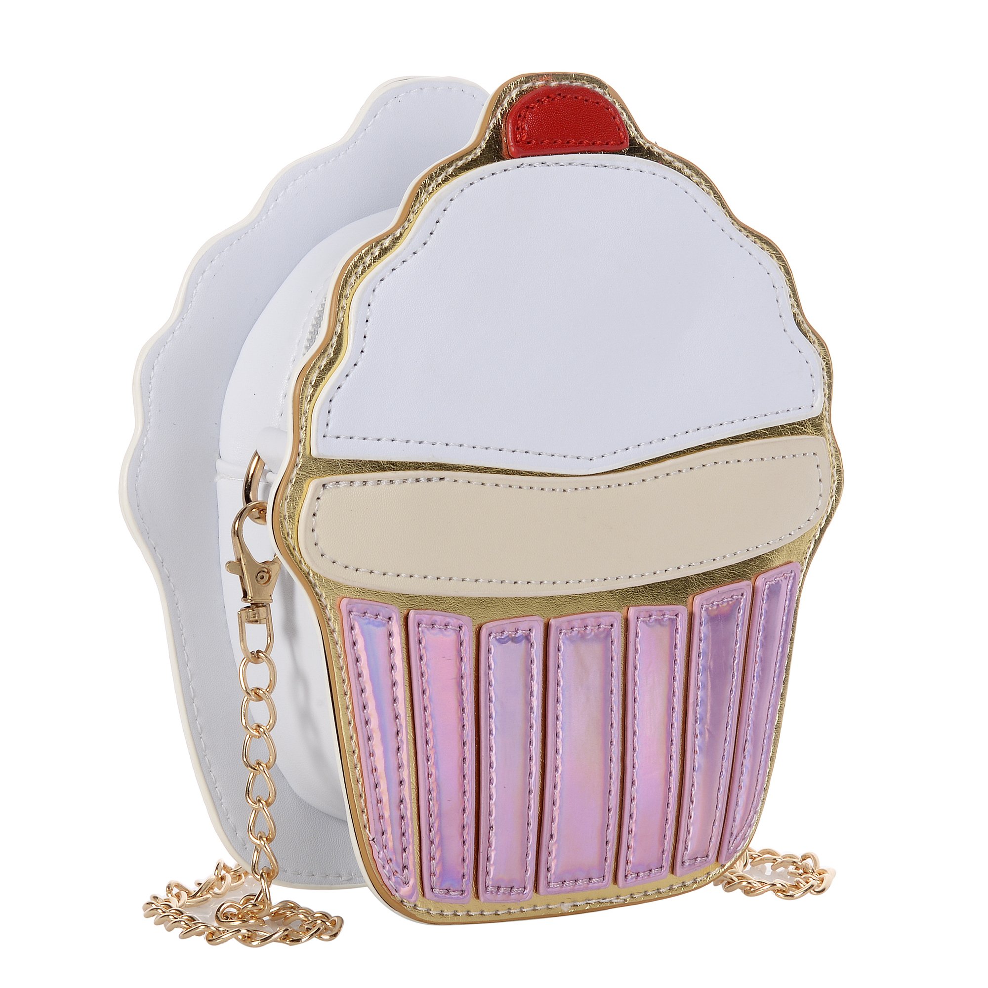 QZUnique Food Shape Cross Body Bag PU Cartoon Purse Ice Cream Sholuder Bag Handbag with Removable Chain