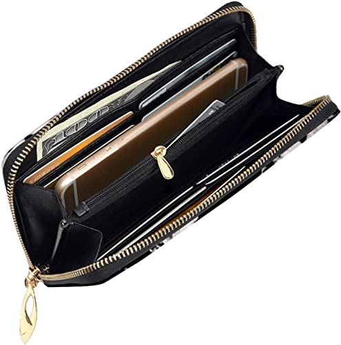 Cowhide Black White Leather Wallet Long Clutch Purse Fashion Wristlet Handbag