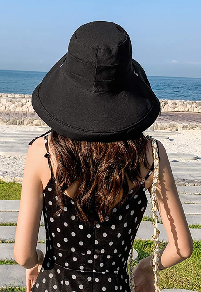 Women's Sun Hat Packable Reversible Bucket Hat UV Sun Protection Wide Brim Summer Beach Cap (One Side-Light Coffee)