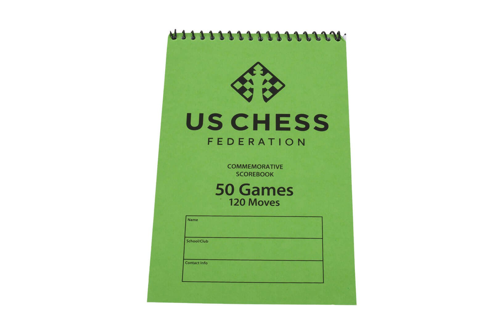 US Chess Federation Commemorative Spiral Chess Scorebook - Green - (120 Moves/Game) (4 Pack)