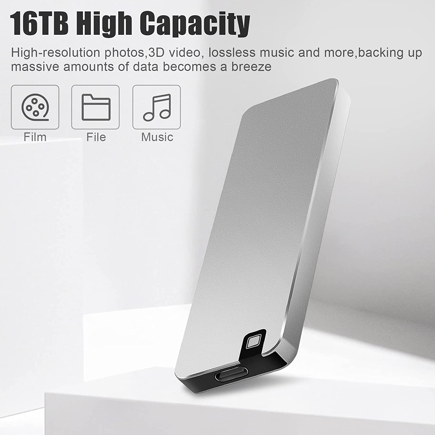 External Hard Drive,16𝐓𝐞𝐫𝐚𝐛𝐲𝐭𝐞 Portable SSD Hard Drive,Computer Data Backup Drive Fast Transfer Up to 500MB/s, External Solid State Drive,16TB External Hard Drive Compatible for Desktop,Laptop
