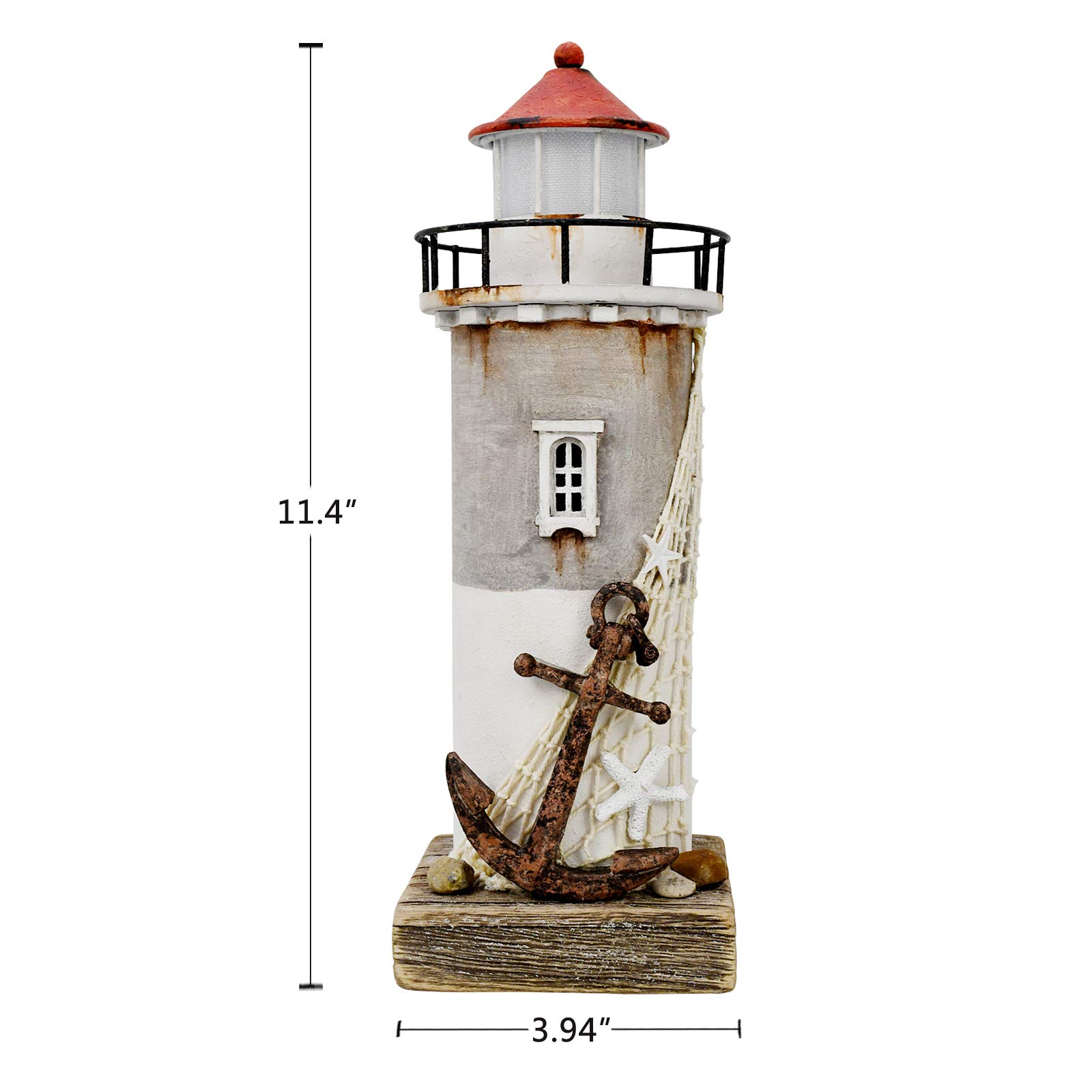 Wooden Lighthouse Decor with Light, Decorative Nautical Lighthouse Rustic Ocean Sea Beach Themed Lighthouse Decoration, Handcrafted Tabletop Nautical Themed Home Decor Bathroom Decor (11.4“H)