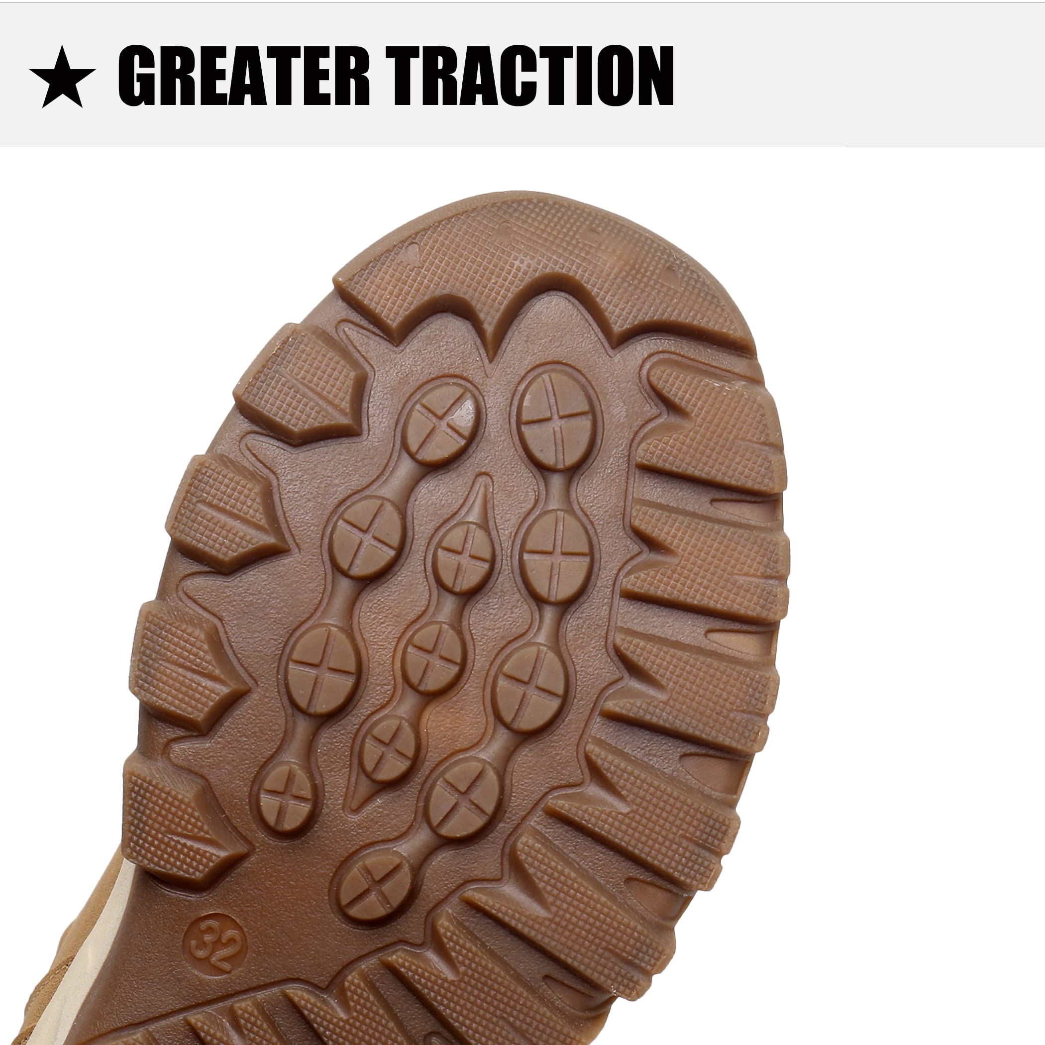 Dirafy Kids Boys Outdoor Hiking Boots - Unisex Child Water Resistant High Top Sneaker(Tan,33)