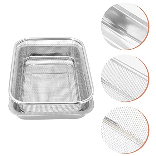 Frying 1set Serving Roaster Food Roasting Spill Fast Baking Steel Net Frying Strainer Dinner Cooking Pan Tray Appetizer Kitchen Oven Quarter Colander Racks Tool Plates Nonstick Fry Mesh Basket (Color