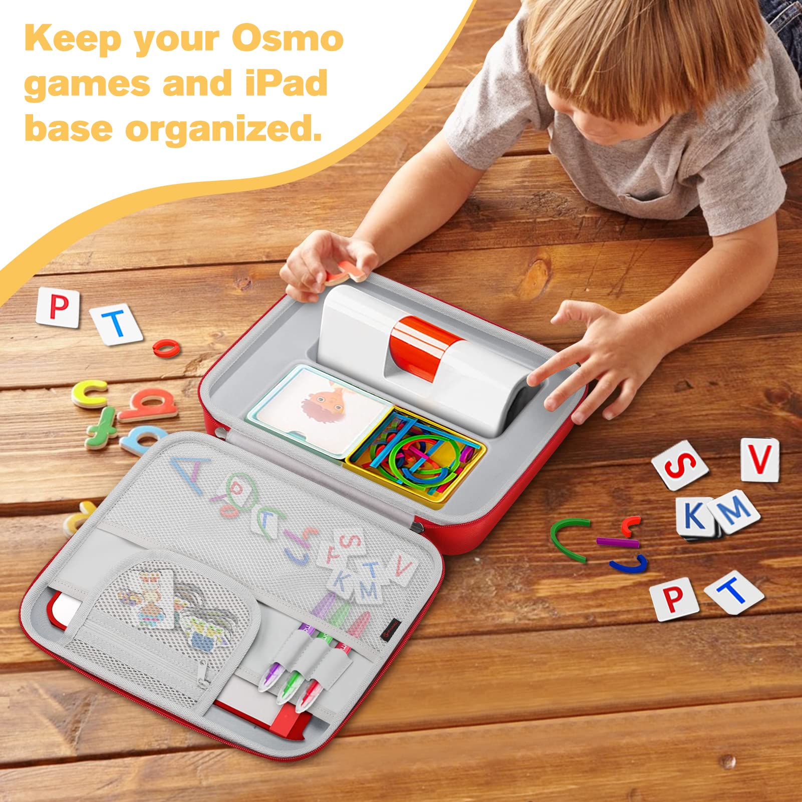 FINPAC Hard Carrying Case for Osmo Games, Grab-and-Go Large Storage Organizer Briefcase for Osmo Base for iPad, Creative Board, Markers, Pouch, Number, Tangram, Words Tiles, and Coding Blocks, Blue