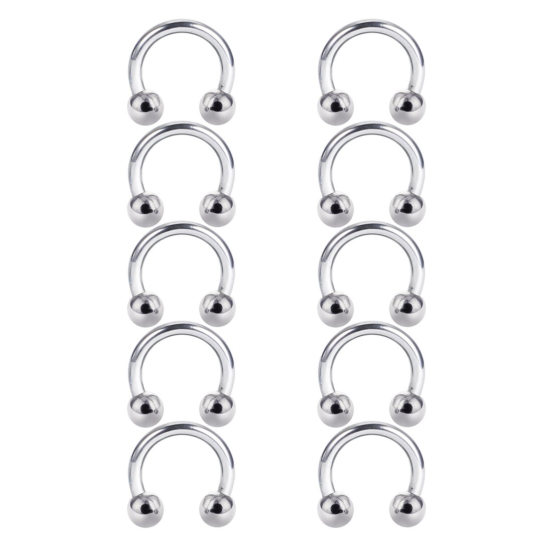 Cottvott 10pcs 14G 16G Stainless Steel Horseshoe Hoop Rings Ear Eyebrow Nose Septum Nipple Piercing 6-14mm (10pcs ball 14G*6 * 3)