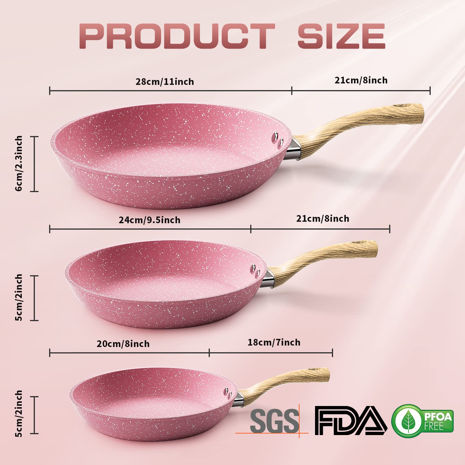 Frying Pan Set Non Stick Frying Pans, 8"+9.5"+11" Nonstick Skillet Set Omelette Pans, Healthy Granite Coating Nonstick Pans Set Fry Pan Set With Bakelite Handle, Induction Compatible, PFOA Free