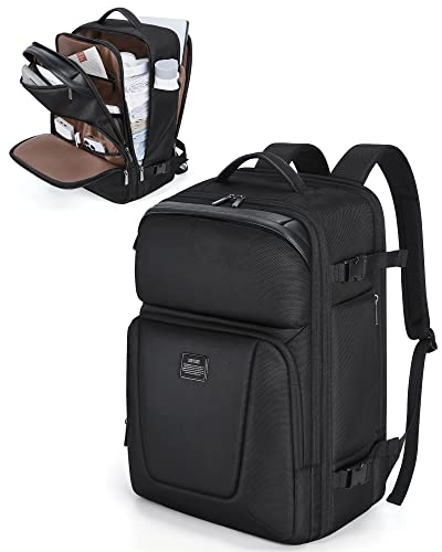 LIGHT FLIGHT Mens Travel Backpack, 36.5L Airline Approved 17.3 inch Laptop Backpack for Weekend Trip, Water-resistant Weekender Backpack for Business, Black