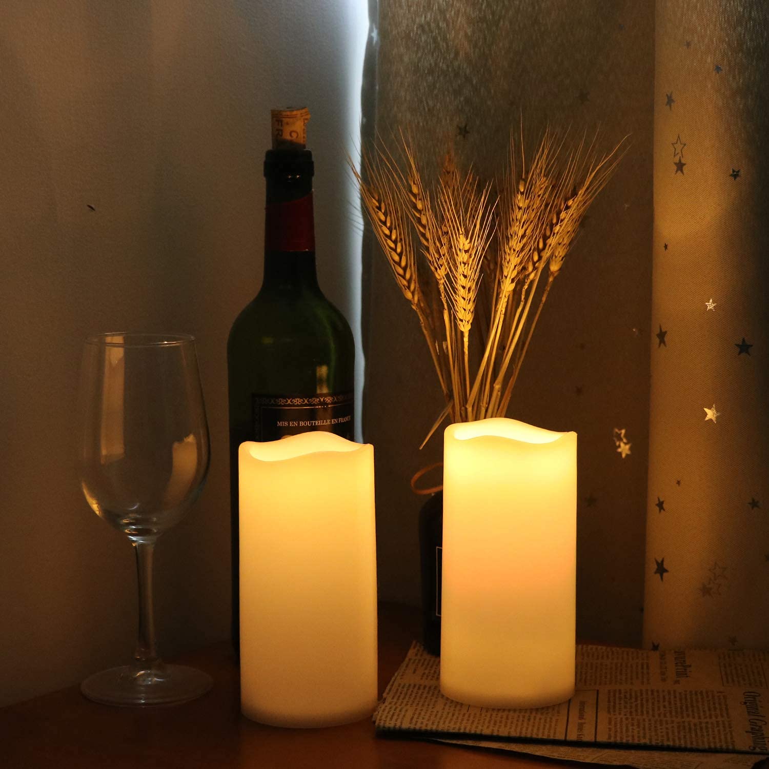 Wondise Waterproof Outdoor Flameless Pillar Candles with 6 Hour Timer,LED Flickering Battery Operated White Plastic AAA 2 Pack Indoor Candles Home Garden Patio Party Lantern Decor(D 3" x H 6")
