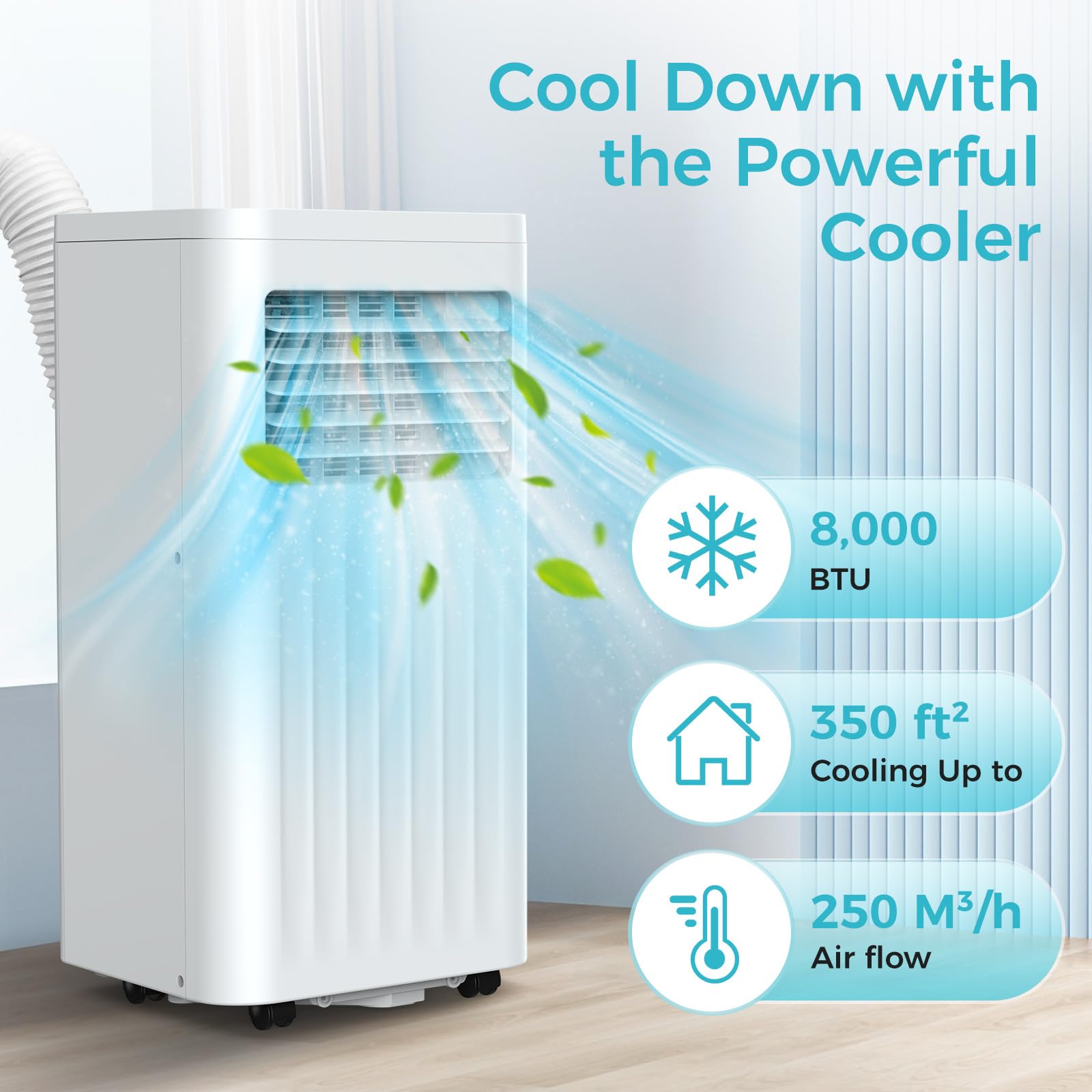COWSAR 8,000 BTU Portable Air Conditioners with Remote, Portable AC Unit Cools Up to 350 Sq.Ft, Built-in Cool, Dehumidifier, Fan, Sleep Modes, Room Air Conditioners with LED Display/Swivel Wheels