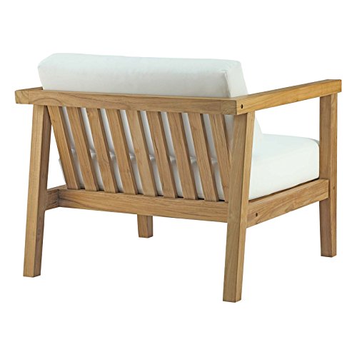 Modway Bayport Teak Wood Outdoor Patio Armchair in Natural White