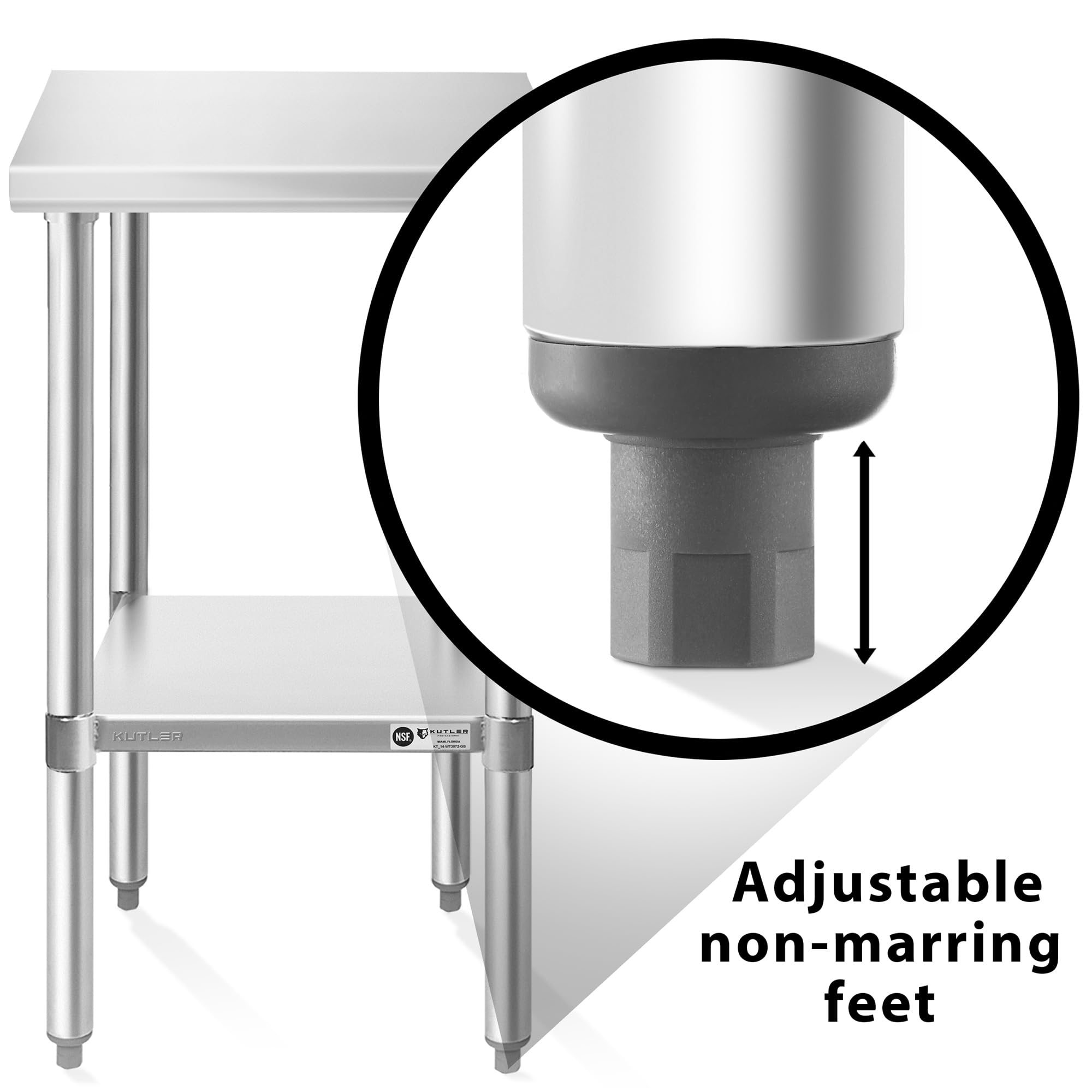KUTLER Stainless Steel Table 24 x 12 Inches, NSF Heavy Duty Commercial Kitchen Prep and Work Table with Undershelf for Restaurant, Hotel, Home