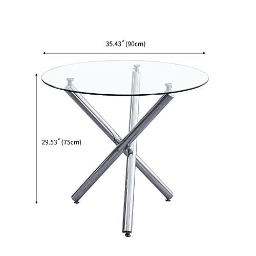 paonne Round Dining Table Set for 4, Glass Round Kitchen Table and Chairs for 4, 5-Pieces Table with Chair Set