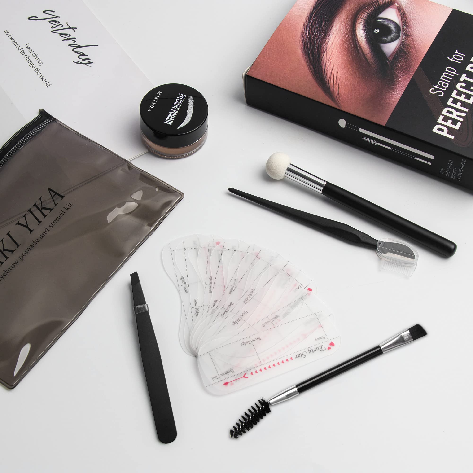 Eyebrow Stamp and Eyebrow Stencil kit, Brows Stamp with 20Pc Brow Stencils, Long Lasting and Waterproof Eye Brow Pomade Makeup (Auburn)