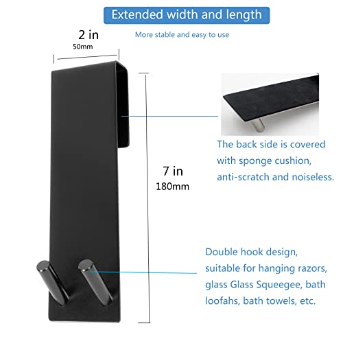 Funly mee 2 Pack - 7 Inches Stainless Steel Shower Door Hooks, Towel Hooks , Over The Glass Door Hook (Black)