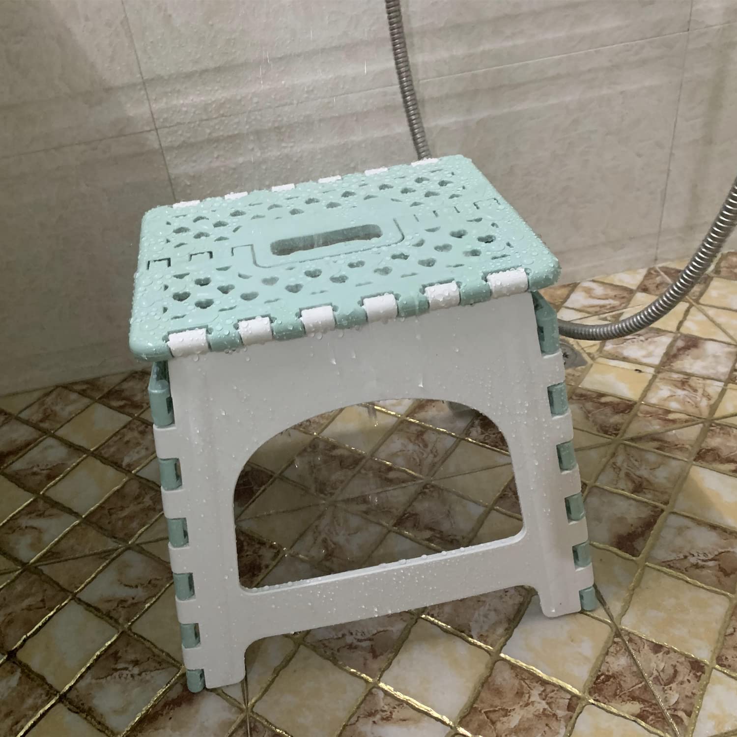 Shower Stool for Inside Shower, TRANOMOS Foldable Small Shower Stool for Shaving Legs, Waterproof Plastic Corner Shower Foot Stool, Shower Foot Rest, Pedicure Stand Foot Rest,Green