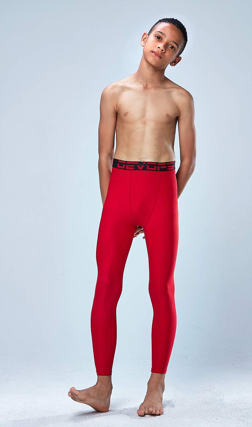 DEVOPS 2 Pack Youth & Boys Thermal Compression Baselayer Sport Tights Fleece Lined Pants (Large, (Non-Fly) Black/Red)