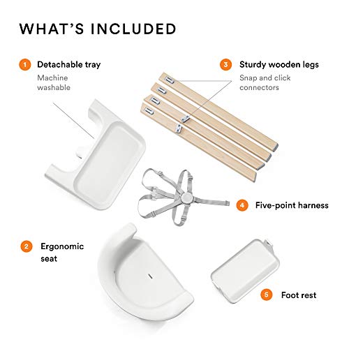 Stokke Clikk High Chair, White - All-in-One High Chair with Tray + Harness - Light, Durable & Travel Friendly - Ergonomic with Adjustable Features - Best for 6-36 Months or Up to 33 lbs