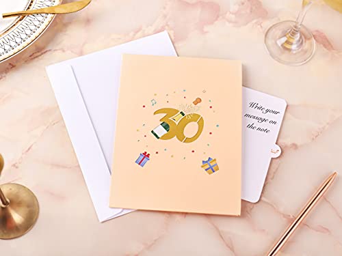 Liif Happy 30th Birthday 3D Greeting Pop Up Card, 30th Birthday Card For Him, Her, Women, Funny, Celebrations, Congrats, Thirty, Balloons, Champagne | With Message Note & Envelop | Size 8" x 6"