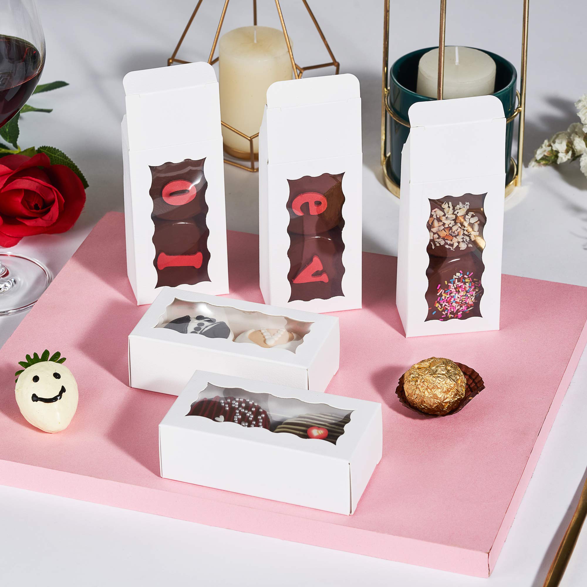 JCXPACK 50PCS 4.17 x 2.16 x 1.37 Inches White Macaron Gift Boxes for 2, Chocolate Covered Ores Boxes, Macaron Packaging for Wedding, Party, Thank You Favors