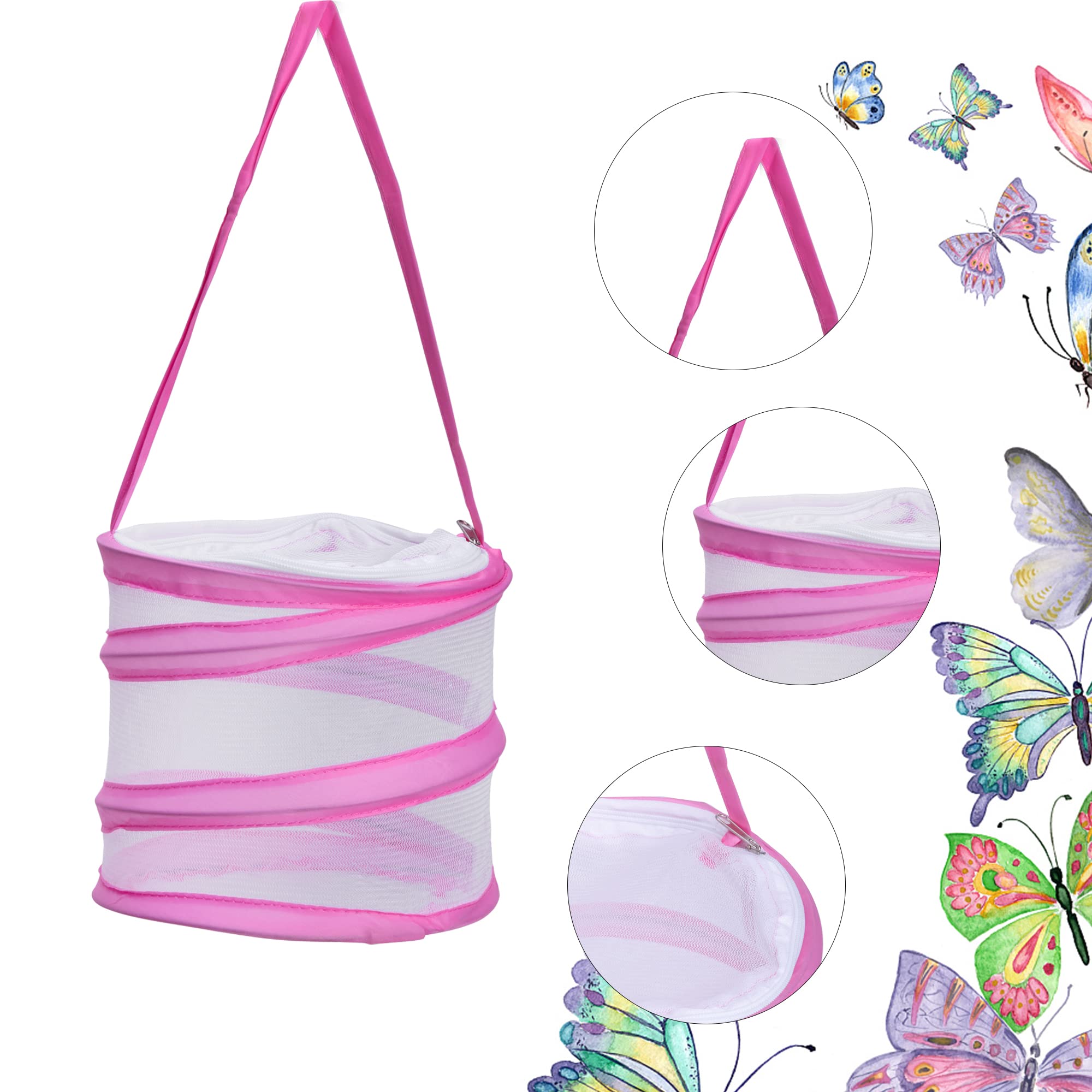 codree 3 Pack Mini Butterfly Habitat Cage, Kids Explorer Bug Catcher Set，6.1"x 6.7" Pop-Up Insect Clear Mesh Enclosure for Nature Observation