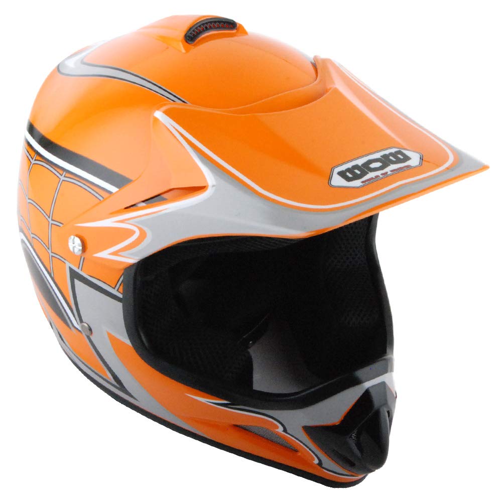 WOW Youth Motocross Helmet BMX MX ATV Dirt Bike Helmet Spider Web Orange + Goggles + Martian Orange Glove Kids Bundle