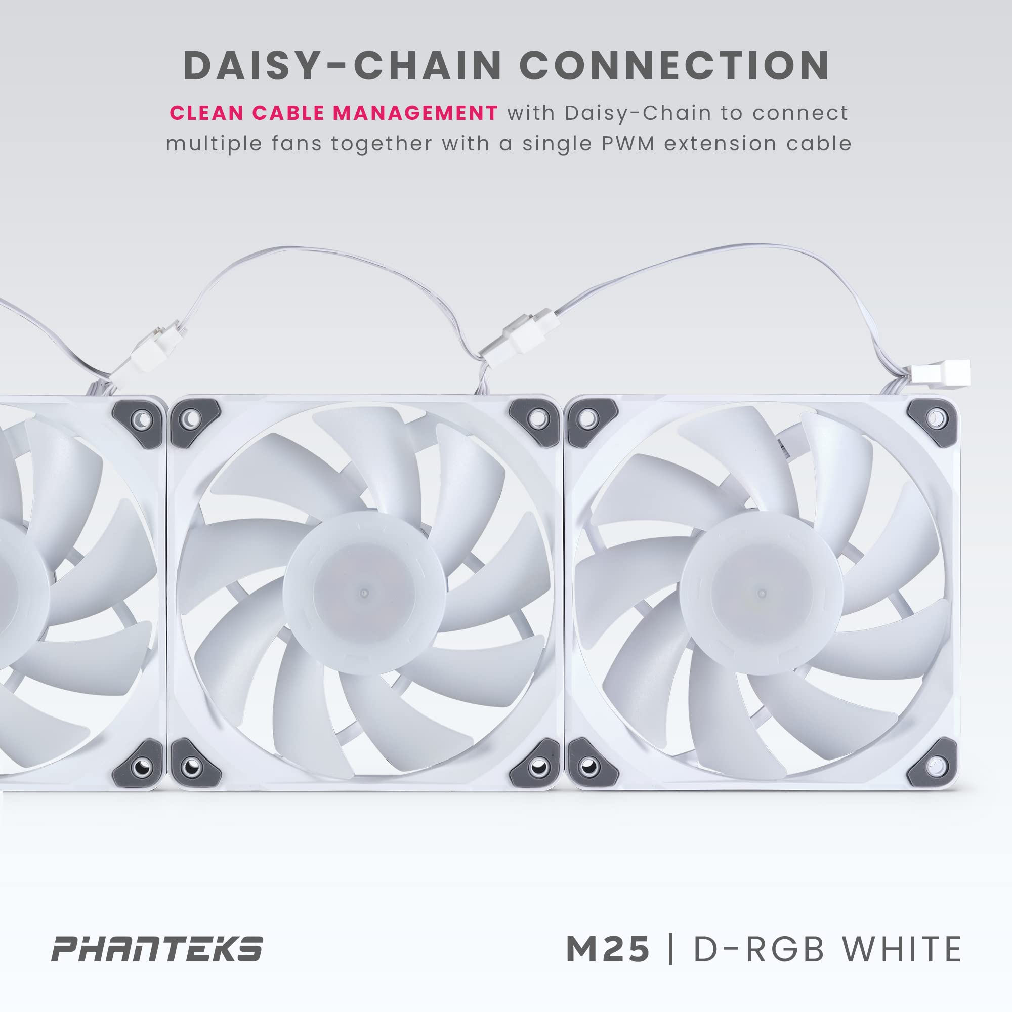 Phanteks (PH-F120SK_DRGB_PWM_WT01_3P) SK120 DRGB PWM FAN 3Pack – 3X 120mm fan, high airflow nine-blade design, DRGB Lighting, rubber dampening washers - White