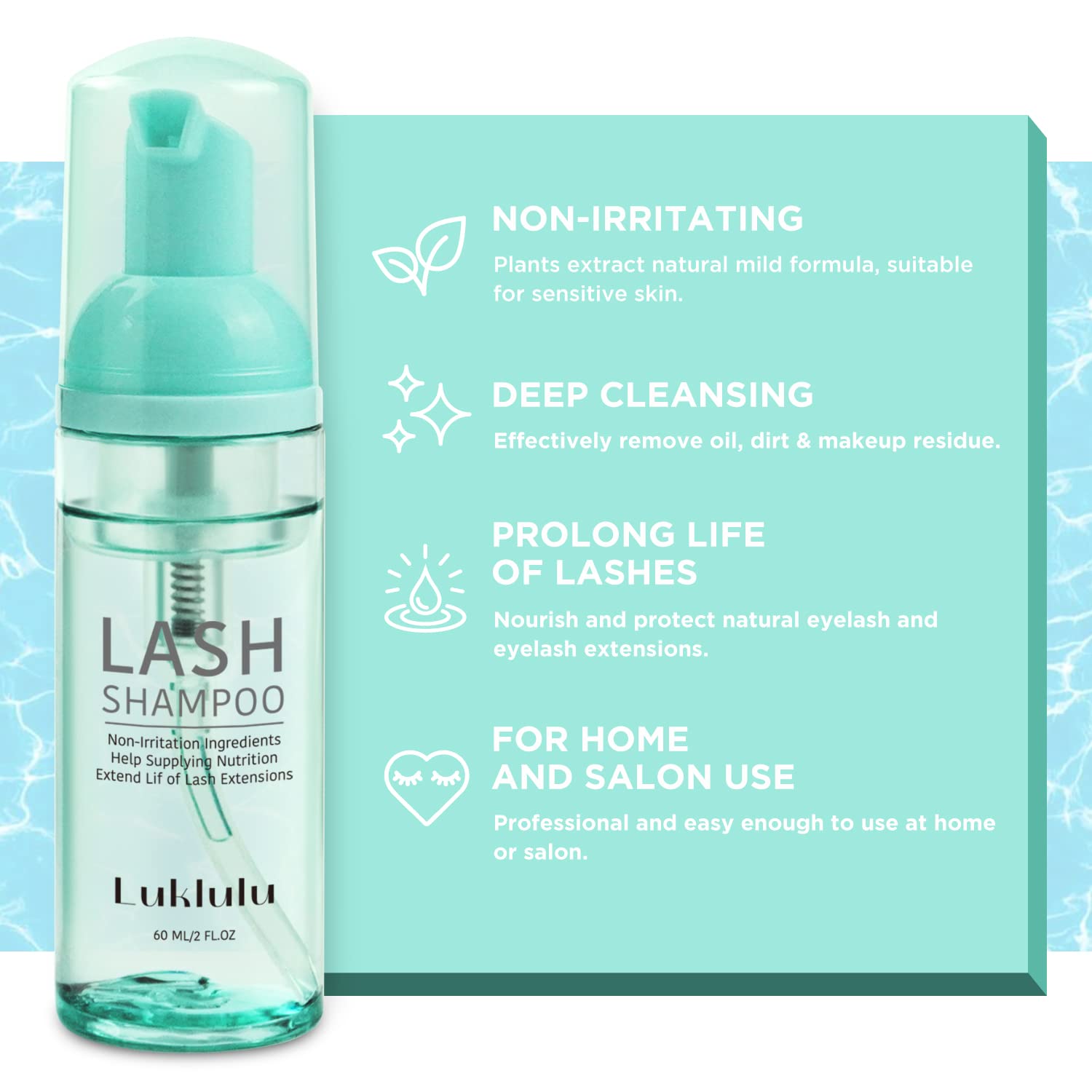 Eyelash Extension Cleanser, Luklulu Lash Shampoo 60 ml + Brush, Deep Clean Eyelid Foaming Cleanser for Extensions Natural Lashes, Paraben & Sulfate & Oil Free for Home Salon Use 3 Count (Pack of 1)