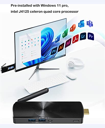 MeLE PCG02 Fanless Mini PC Stick Desktop Computer Windows 11 Pro J4125 8GB 128GB HDMI Compute Stick, Support PXE Unlocked Bios, Micro PC Auto Power on Industry IoT Media Business Office Linux