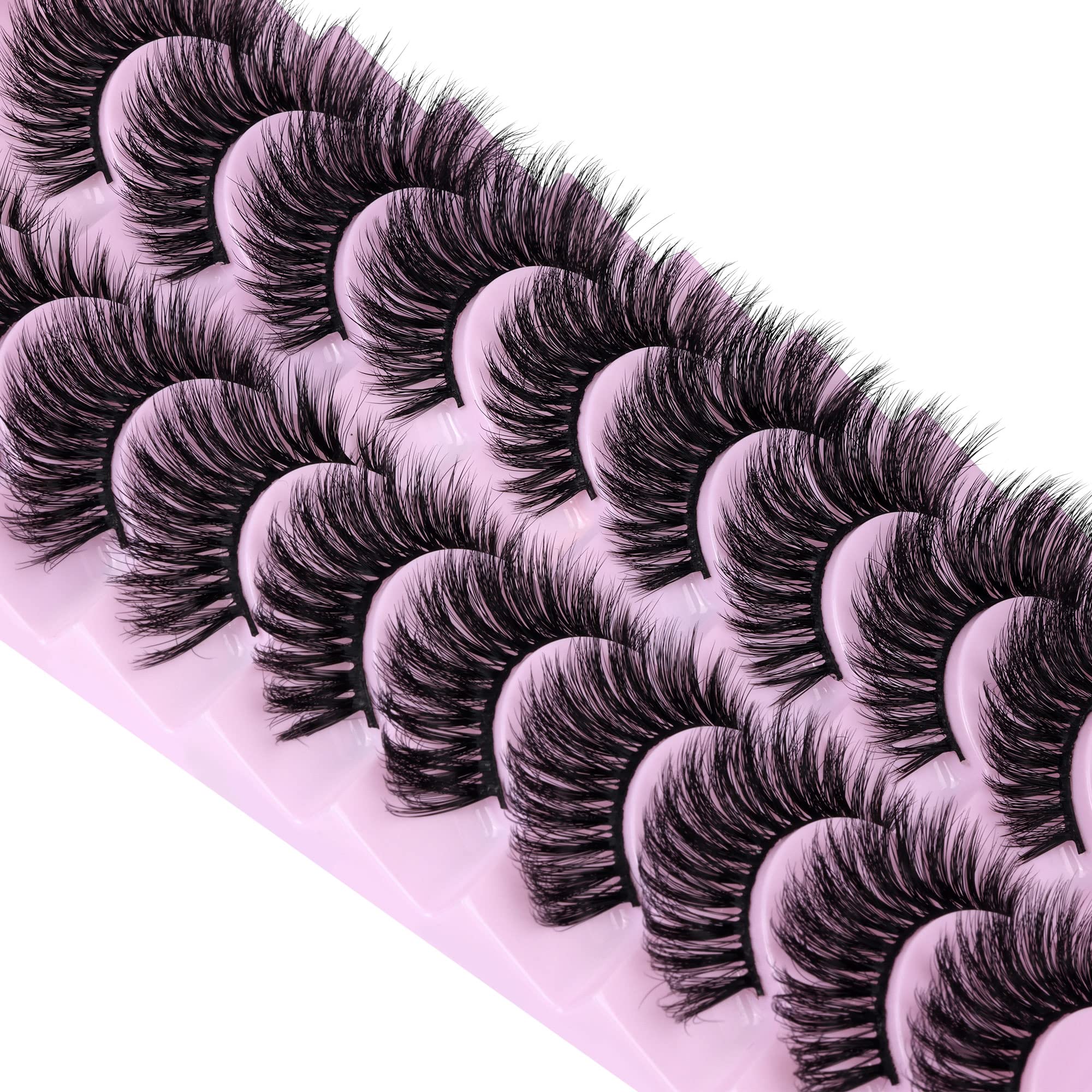 Eyelashes Dramatic Fluffy Cat Eyes Lashes Long Thick Faux Mink Lashes 22MM Fake Eyelashes Wispy Lashes Pack 10 Pairs by Pawotence