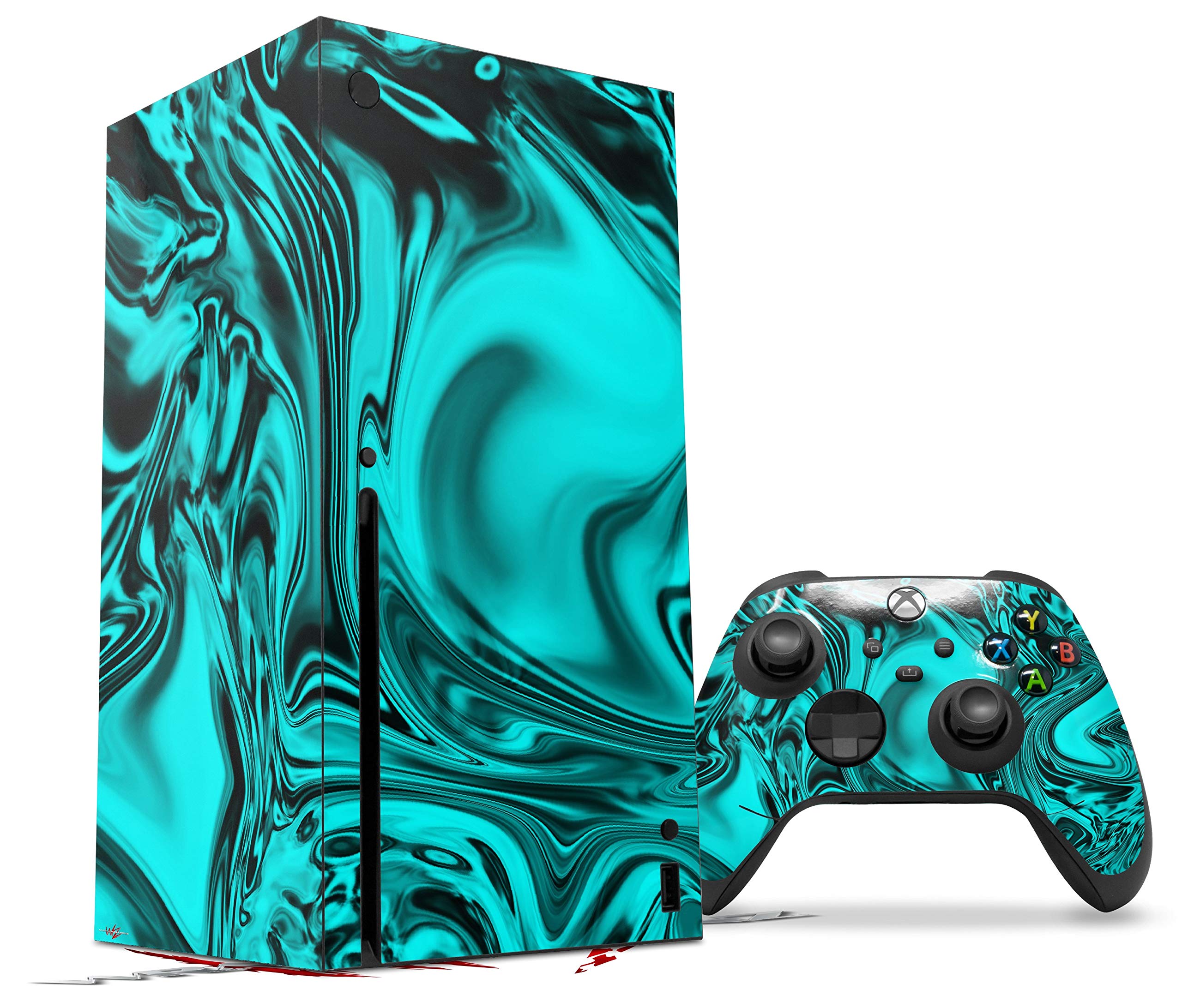 WraptorSkinz Skin Decal Vinyl Wrap compatible with the XBOX Series X Console and Controller - Liquid Metal Chrome Neon Teal (GAMING CONSOLE NOT INCLUDED)