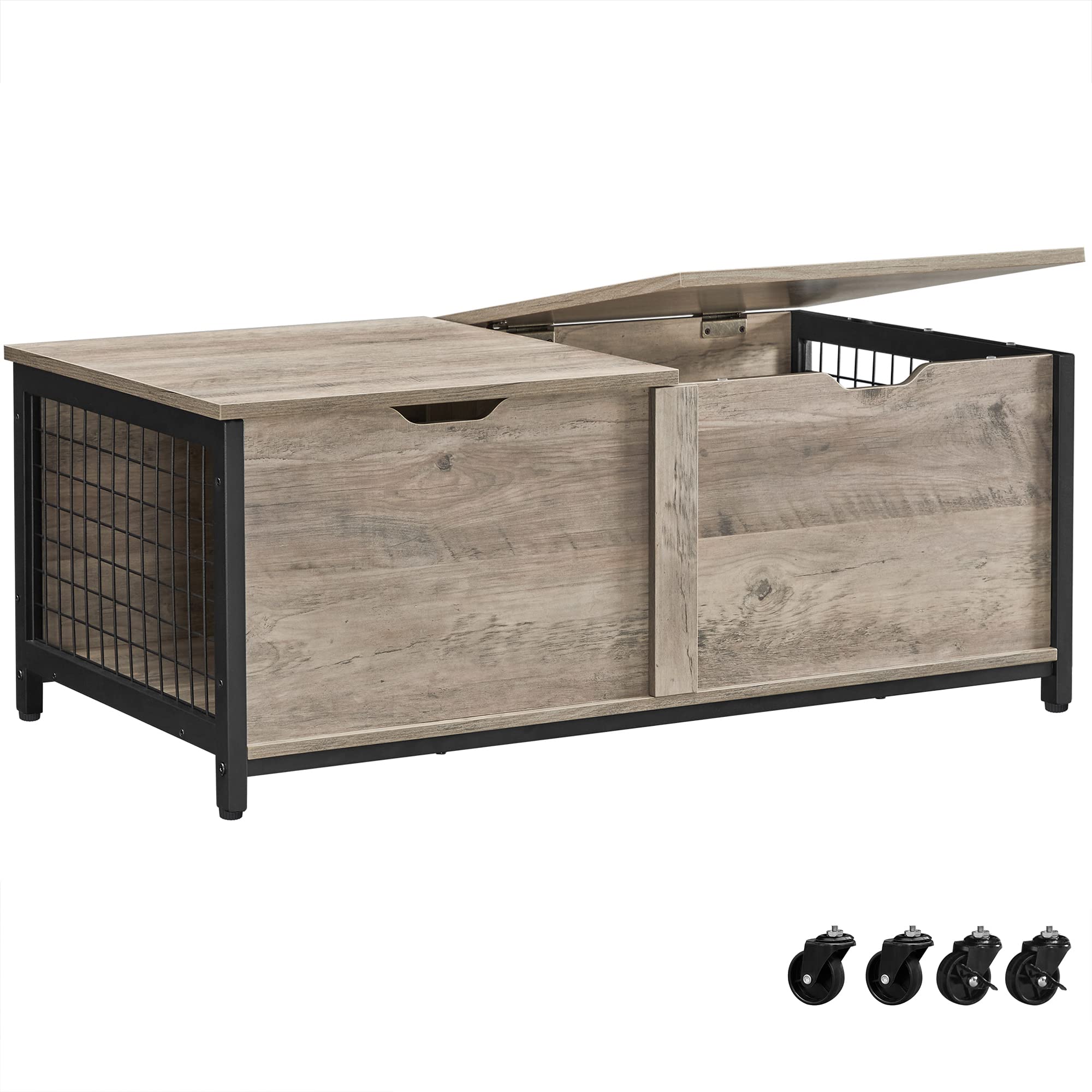 VASAGLE Coffee Table, Living Room Table with Flip Tops, 2 Hidden Compartments and Casters, Storage Cabinet, for Living Room, Bedroom, Industrial, 39.4 x 21.7 x 17.7 Inches, Greige and Black ULCT231B02
