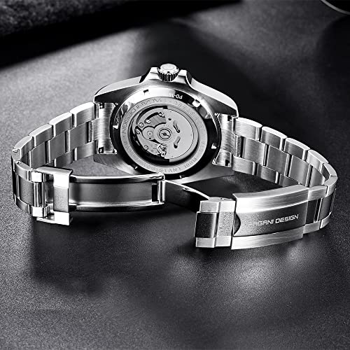 Mens Watches Pagani Design 1651 Wrist Watch for Men Automatic Mechanical NH35 Movement 100M Water Resistant Sapphire Glass Ceramic Bezel Stainless Steel Watch (White Grey)